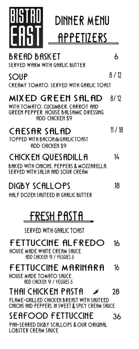 Menu | Bistro East